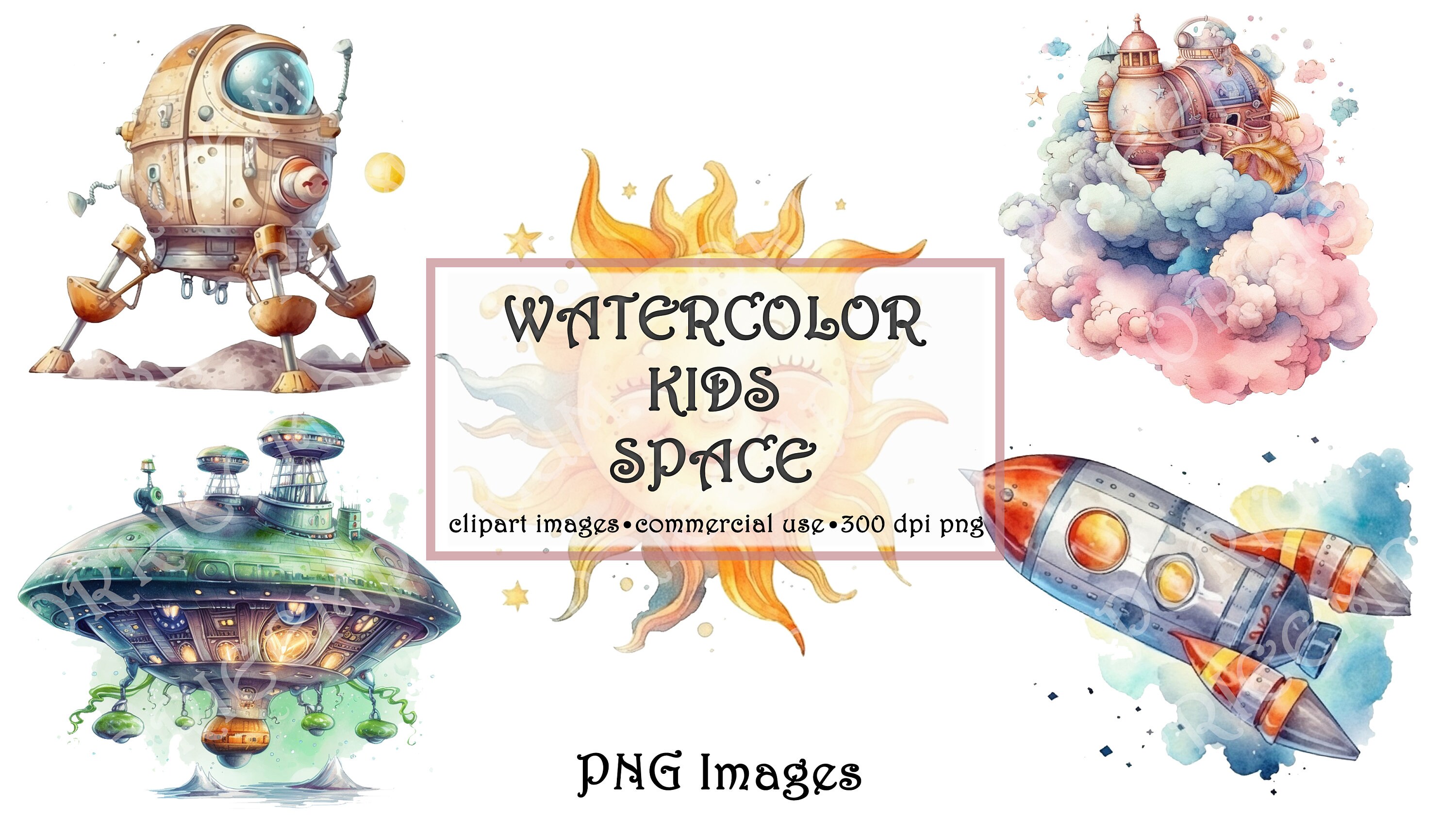 Watercolor Kids Space Clipart - Rocket Clip Art, PNG Format ...