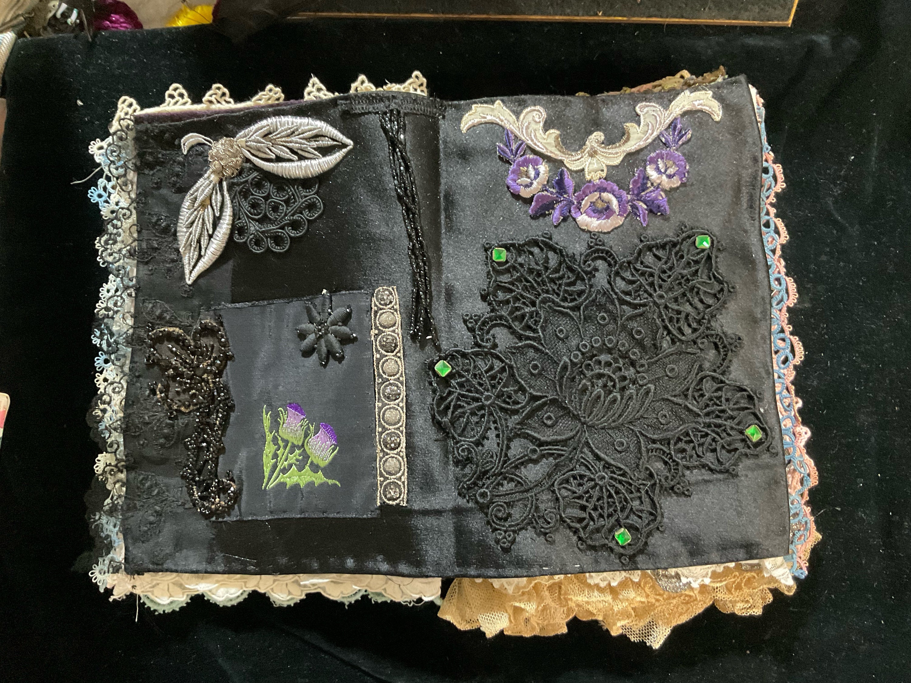 Hand Stitched Journal Made With Vintage Laces, Rhinestones, Ribbonwork ...
