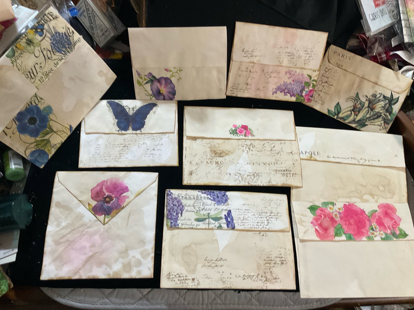 27 Various Sizes Hand Decorated Envelopes 8 Plain, 10 With Stamps and 9 ...