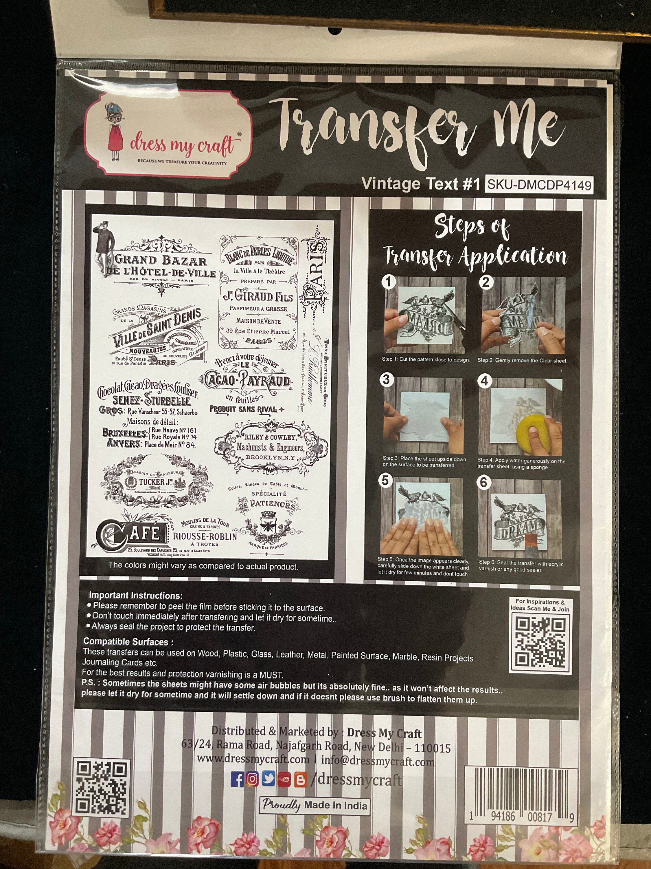 Dress My Craft Transfer Me Vintage Text 1 SKU-DMCDP4149 New in Package ...
