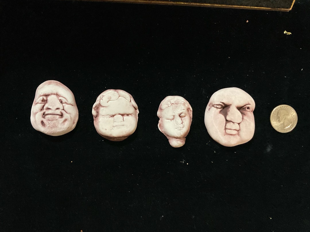 4 Clay Faces. Flat on Back With Smushed Faces. Great for Mixed Media ...