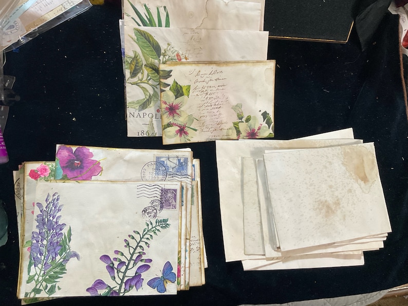 27 Various Sizes Hand Decorated Envelopes 8 Plain, 10 With Stamps and 9 ...