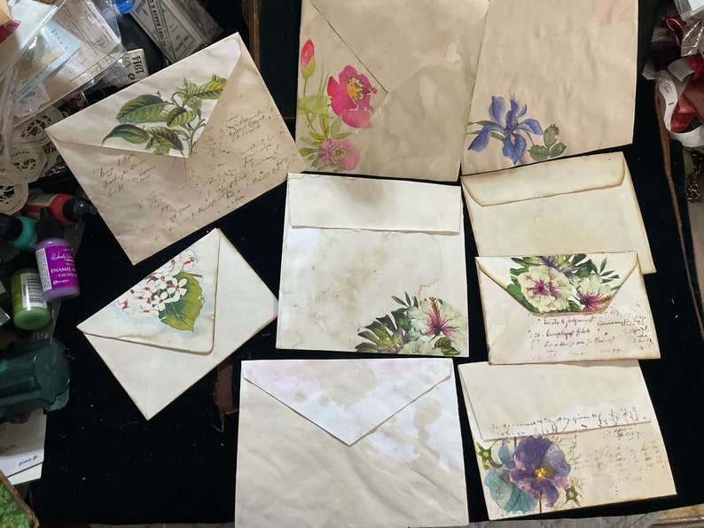 27 Various Sizes Hand Decorated Envelopes 8 Plain, 10 With Stamps and 9 ...