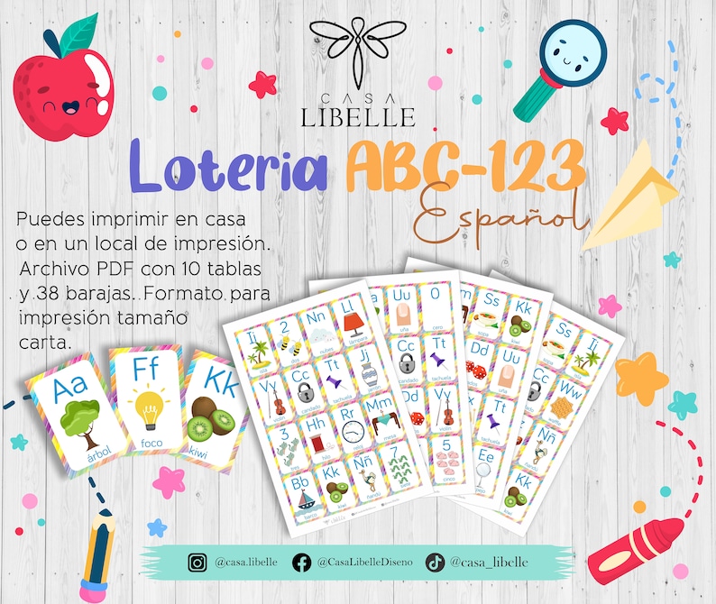Lotería Abecedario y Números - Español - Etsy México