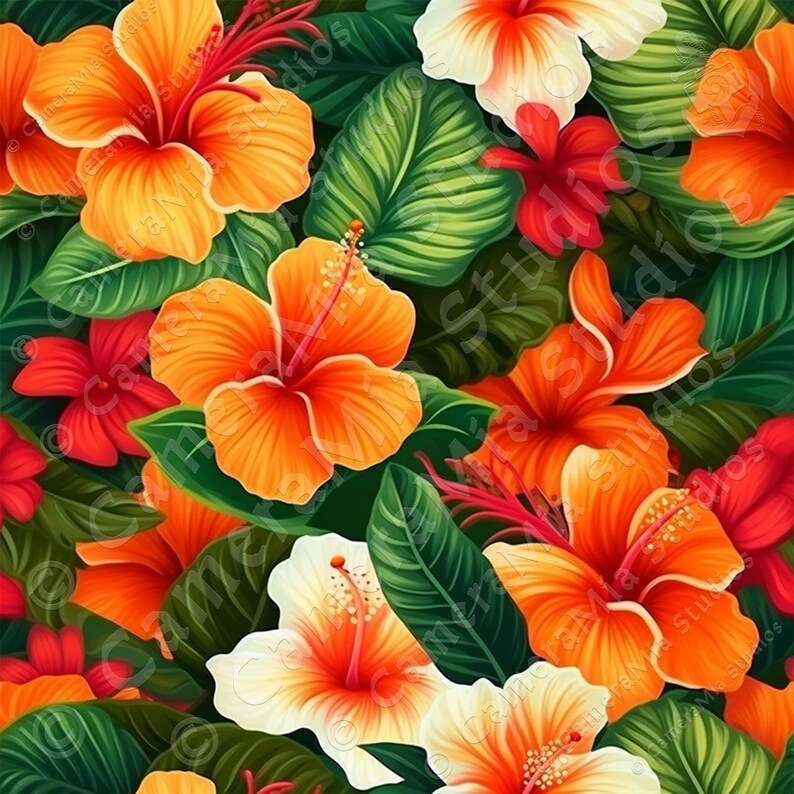 Hawaiian Hibiscus Garden Collection - Seamless Pattern - 12x12 ...