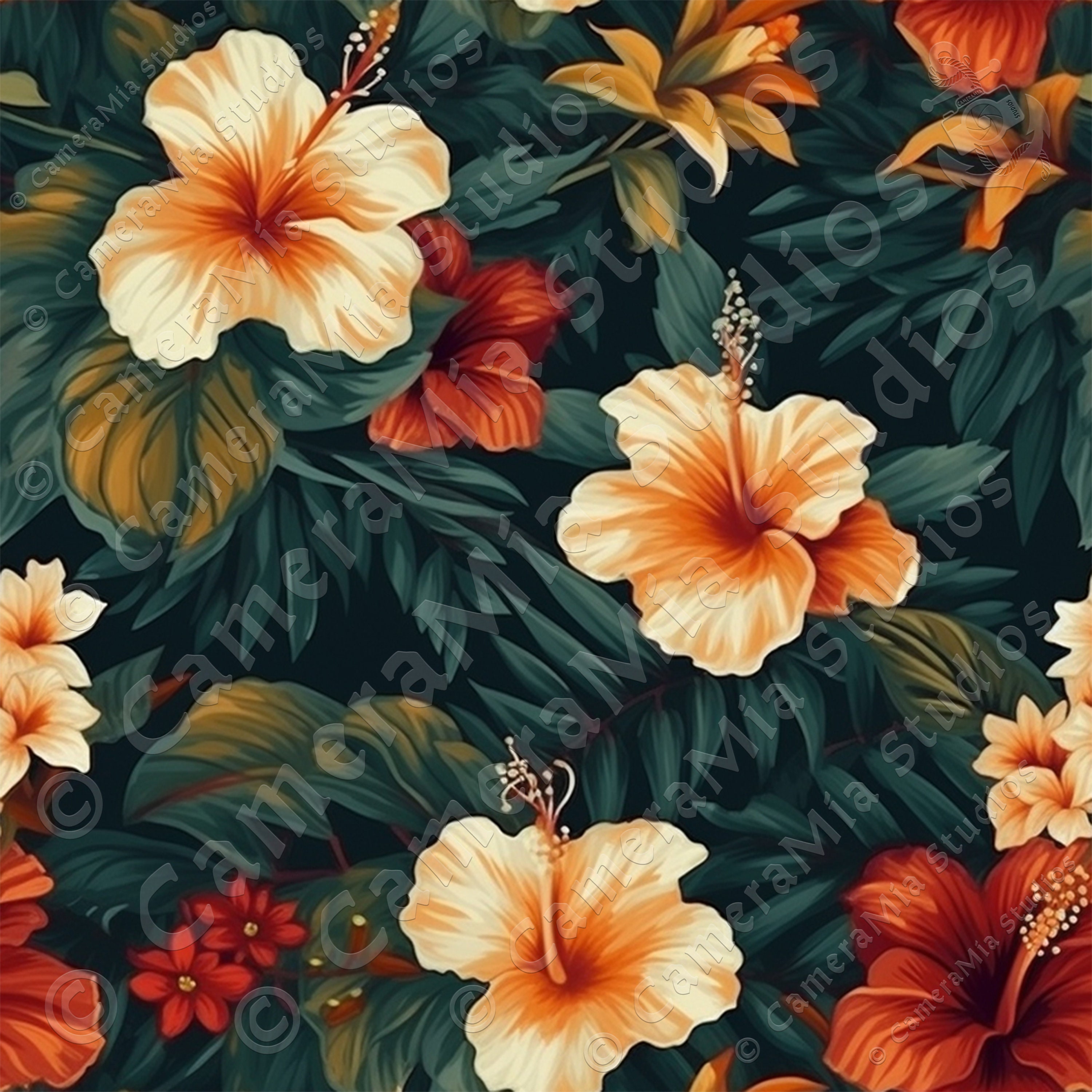 Hawaiian Hibiscus Garden Collection - Seamless Pattern - 12x12 ...