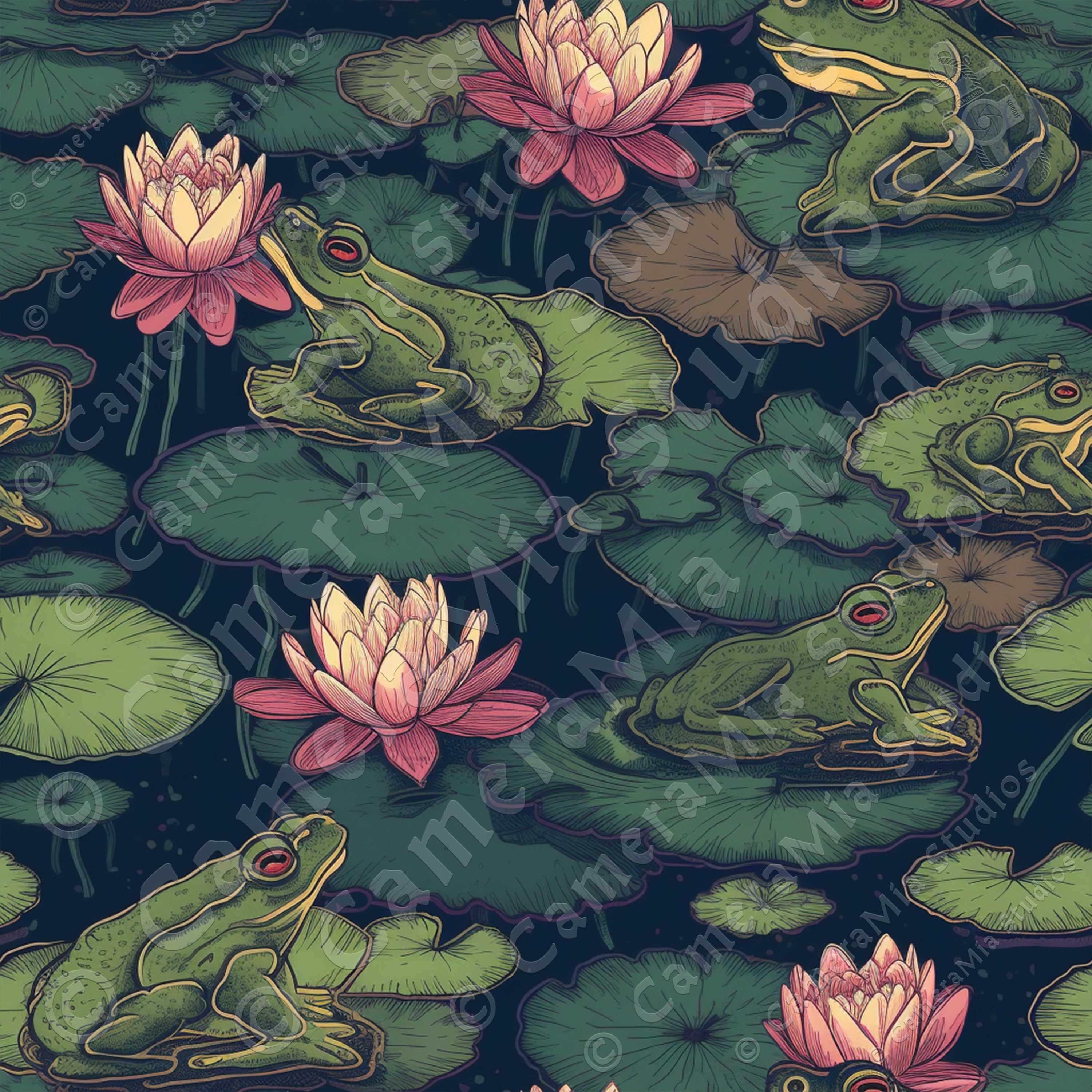 Frogs & Lily Pads Collection - Seamless Pattern - 12x12 Printable Paper ...