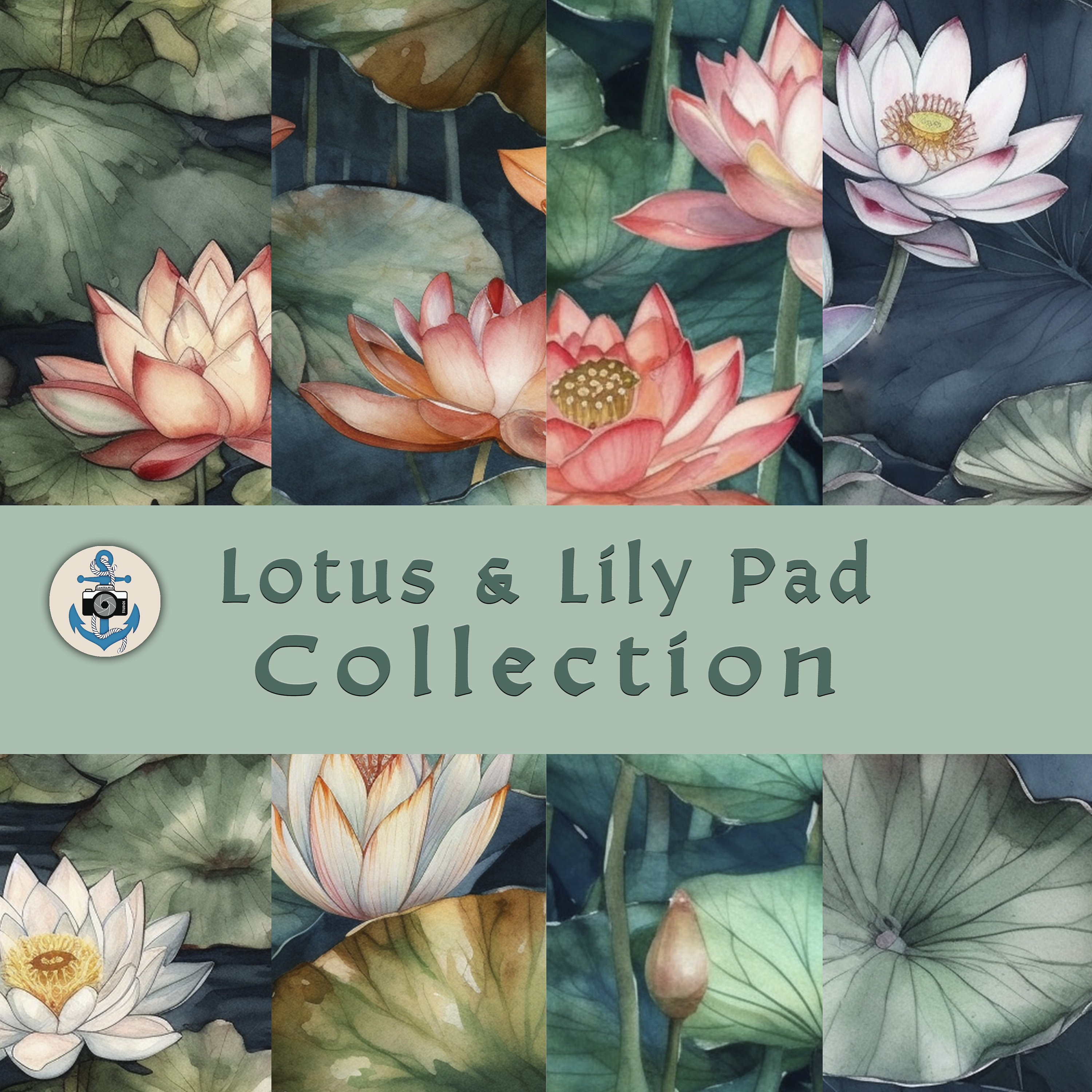 Lotus & Lily Pad Collection - Seamless Pattern - 12x12 Printable Paper ...