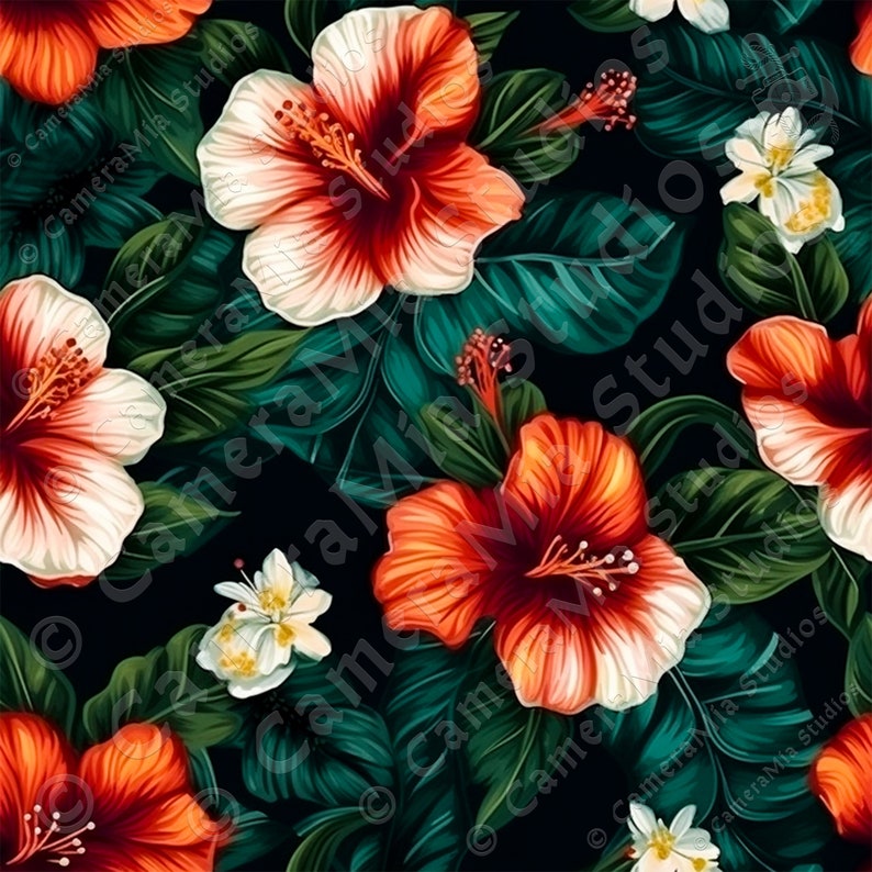 Hawaiian Hibiscus Garden Collection - Seamless Pattern - 12x12 ...