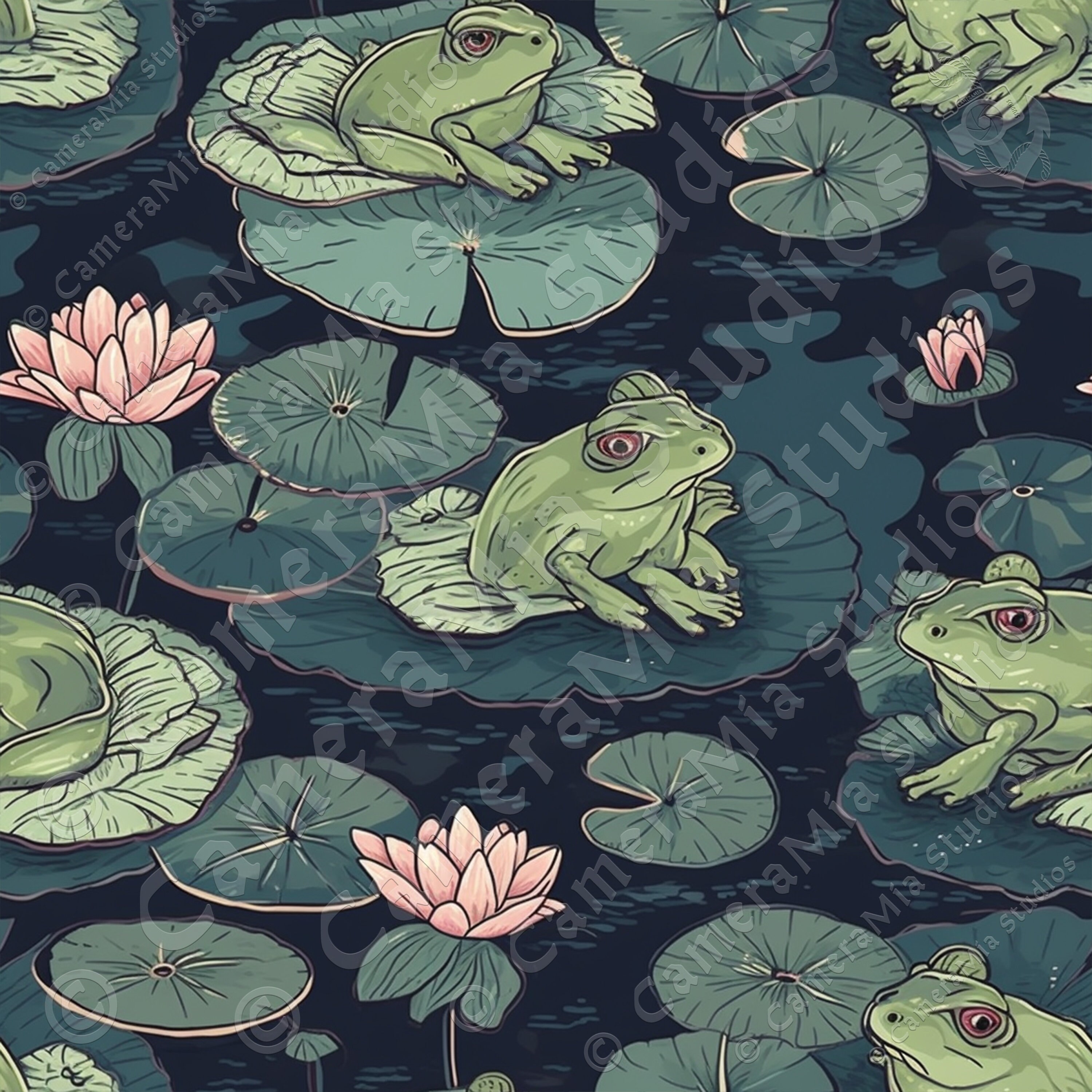 Frogs & Lily Pads Collection - Seamless Pattern - 12x12 Printable Paper ...