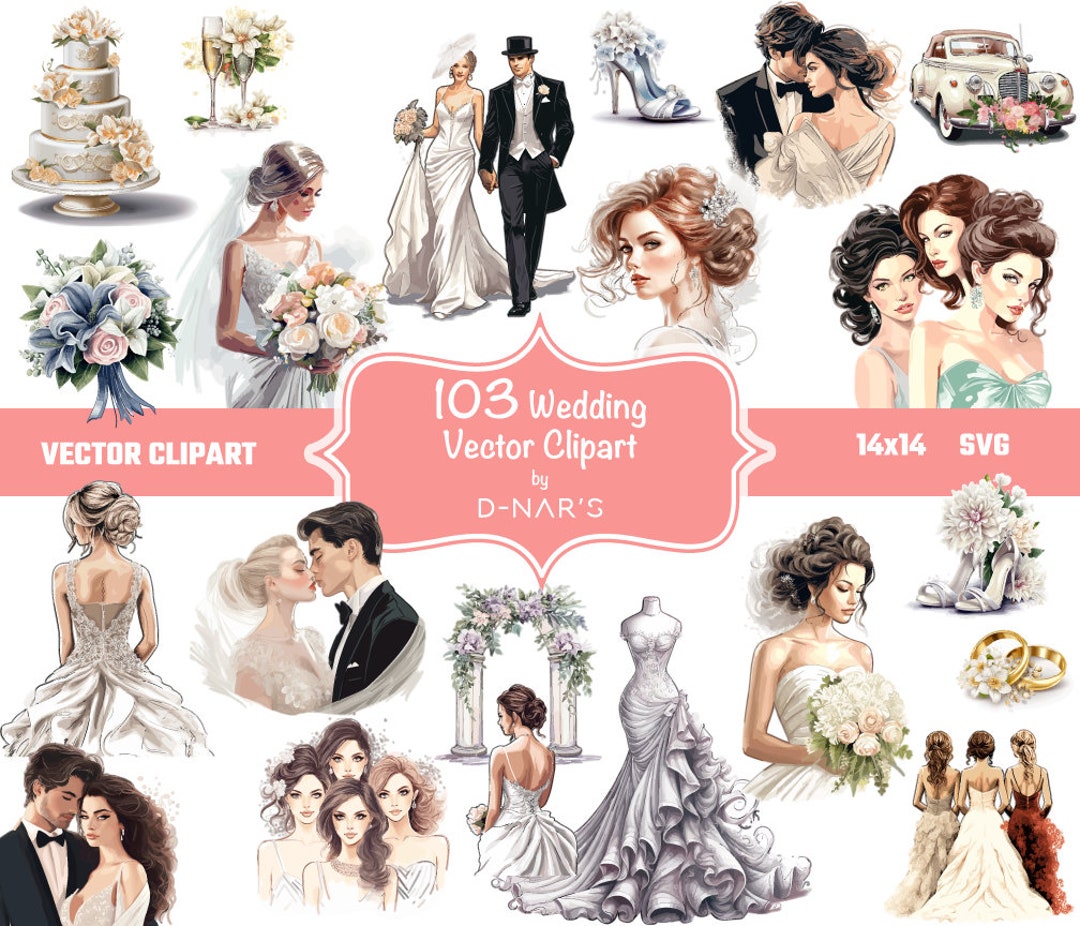 103-piece Wedding Vector Clipart Collection | SVG Files, Bride & Groom ...