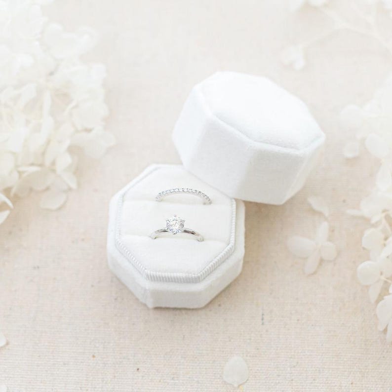 White Single Double Triple Ring Box Octagon Wedding Ring Box Wedding ...