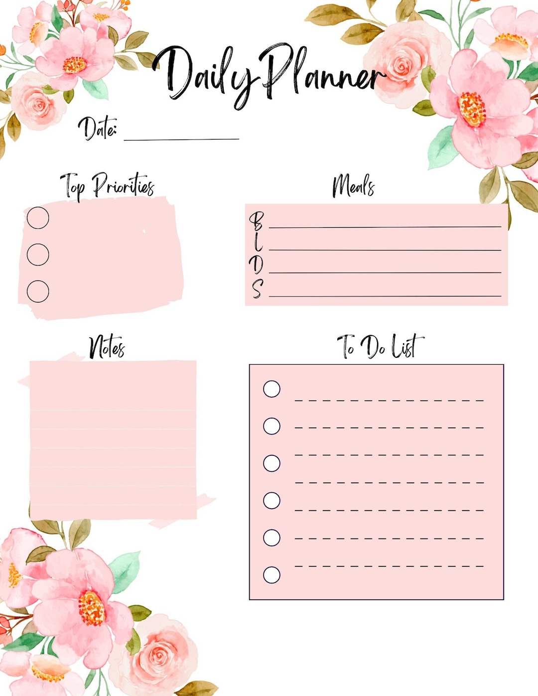 Printable Daily Planner, Template, Digital Download, Organization - Etsy