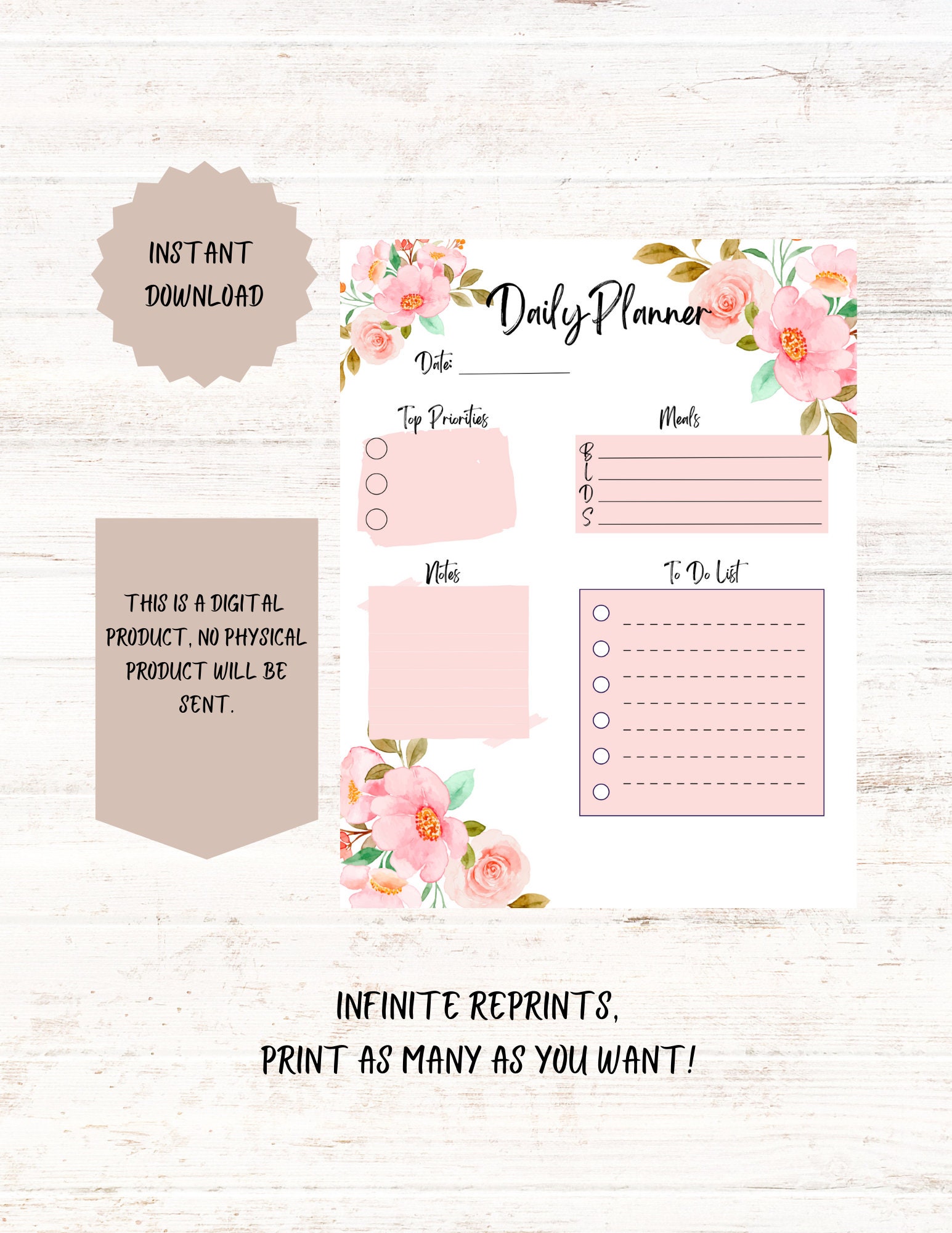 Printable Daily Planner, Template, Digital Download, Organization - Etsy