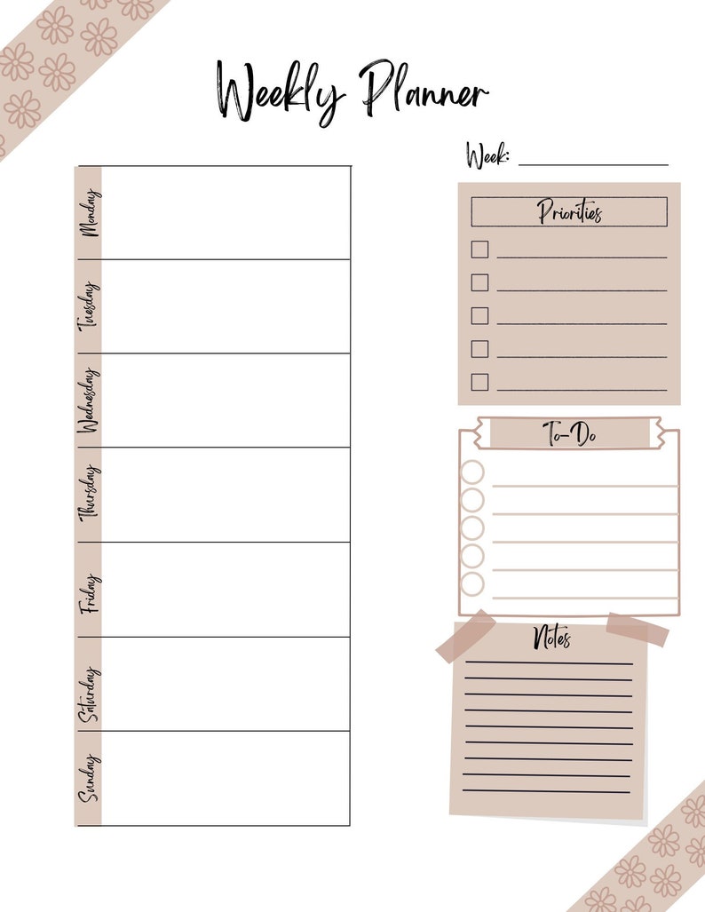 Printable Weekly Planner, Template, Digital Download, Organization - Etsy