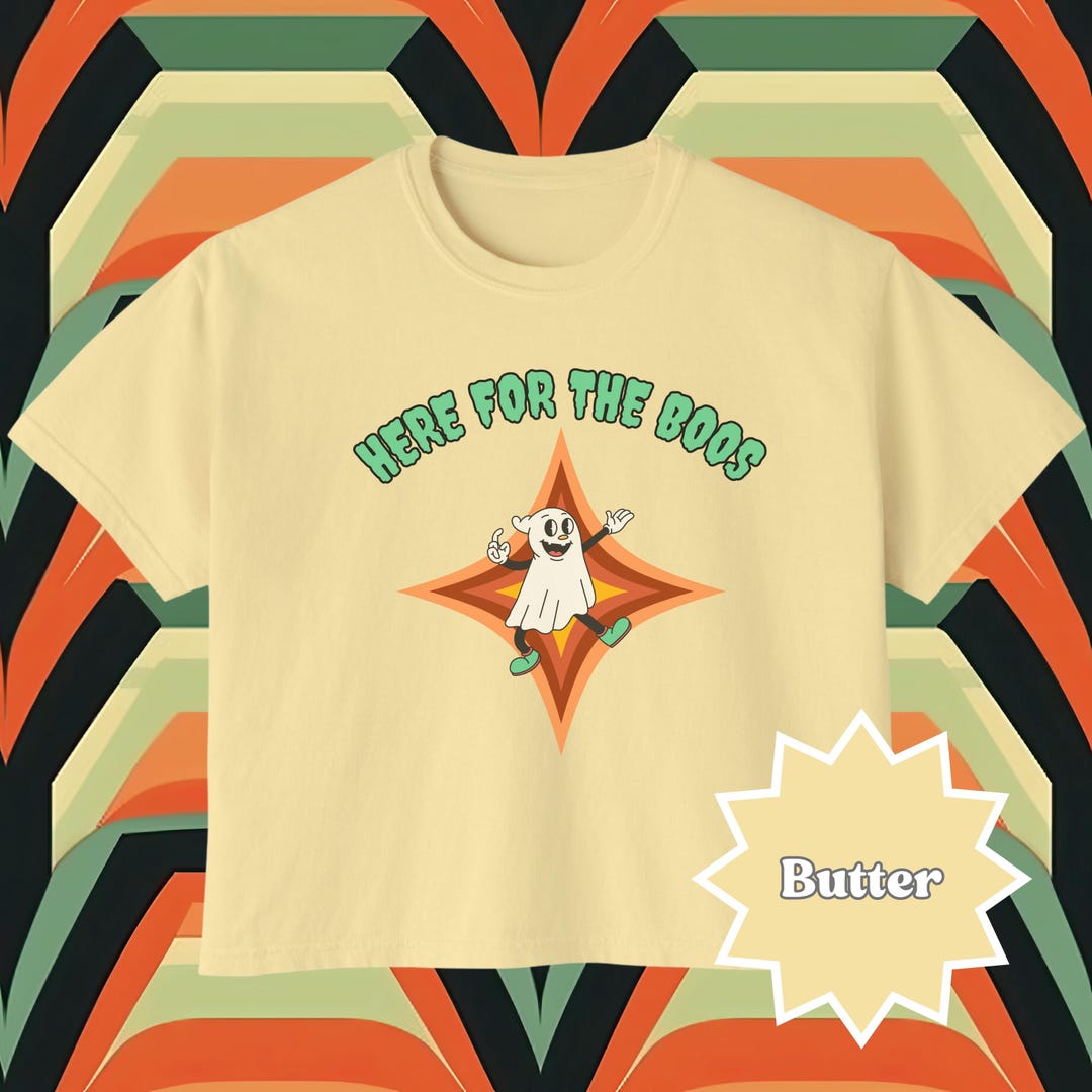 Here for the Boos Comfort Colors Boxy Tee Funny Retro Ghost Halloween ...