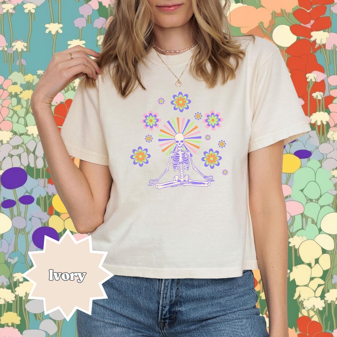 Skeleton Meditation Crop Top: Retro Halloween Comfort Colors Tee - Etsy