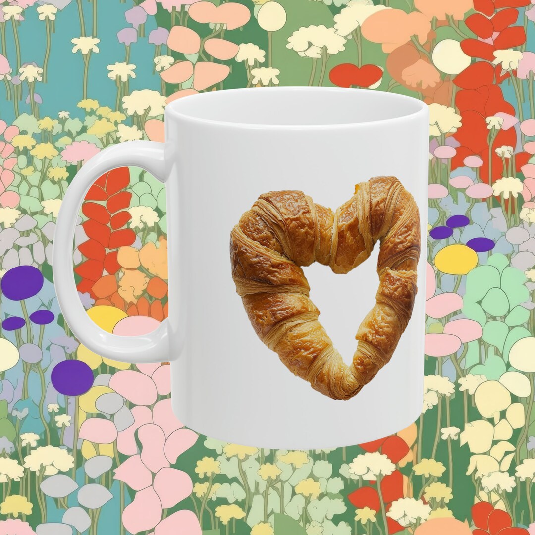 Heart Croissant Ceramic Mug: Foodie Gift, Pastry Lover (11oz) - Etsy