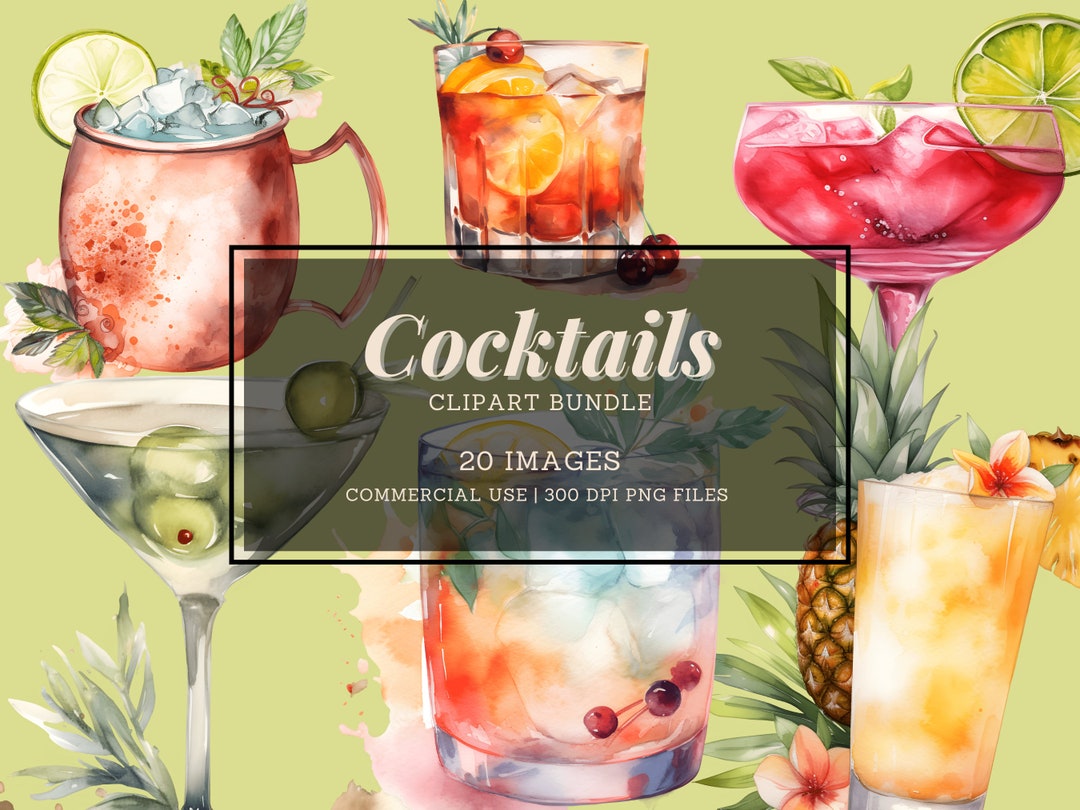 Cocktails Clipart Bundle, Watercolor, Beverages, Summer Drinks, Alcohol ...