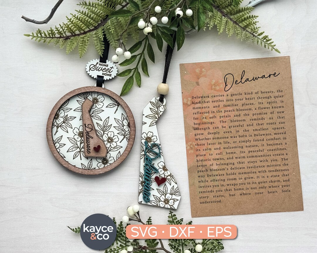 Story Card Delaware Ornament SVG, Gift Tag, Car Charm Heartfelt ...