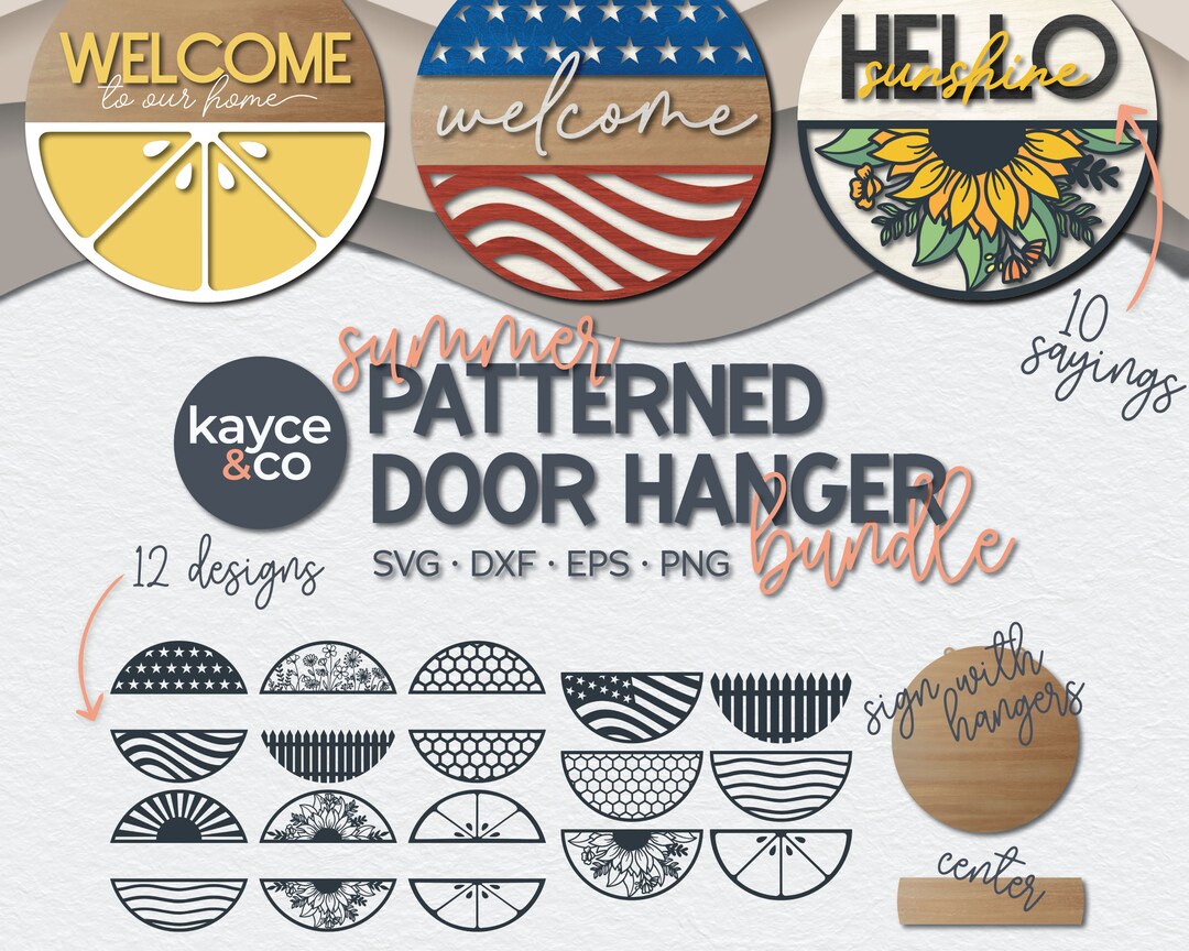 Summer Patterned Round Welcome Sign Door Hanger Bundle Svg, Porch, Home ...