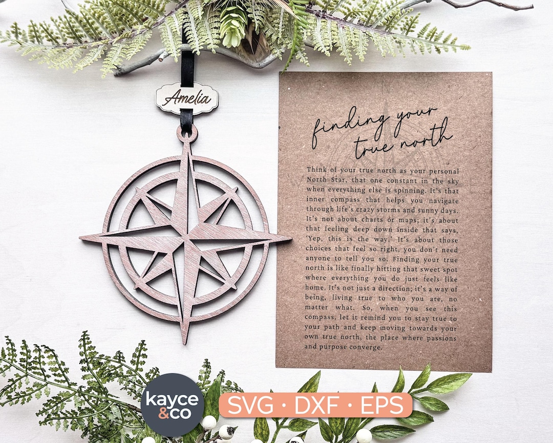 Story Card True North Compass Ornament Svg Car Charm Inspirational ...