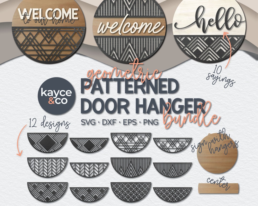 Geometric Patterned Round Welcome Sign Door Hanger Bundle Svg, Porch ...