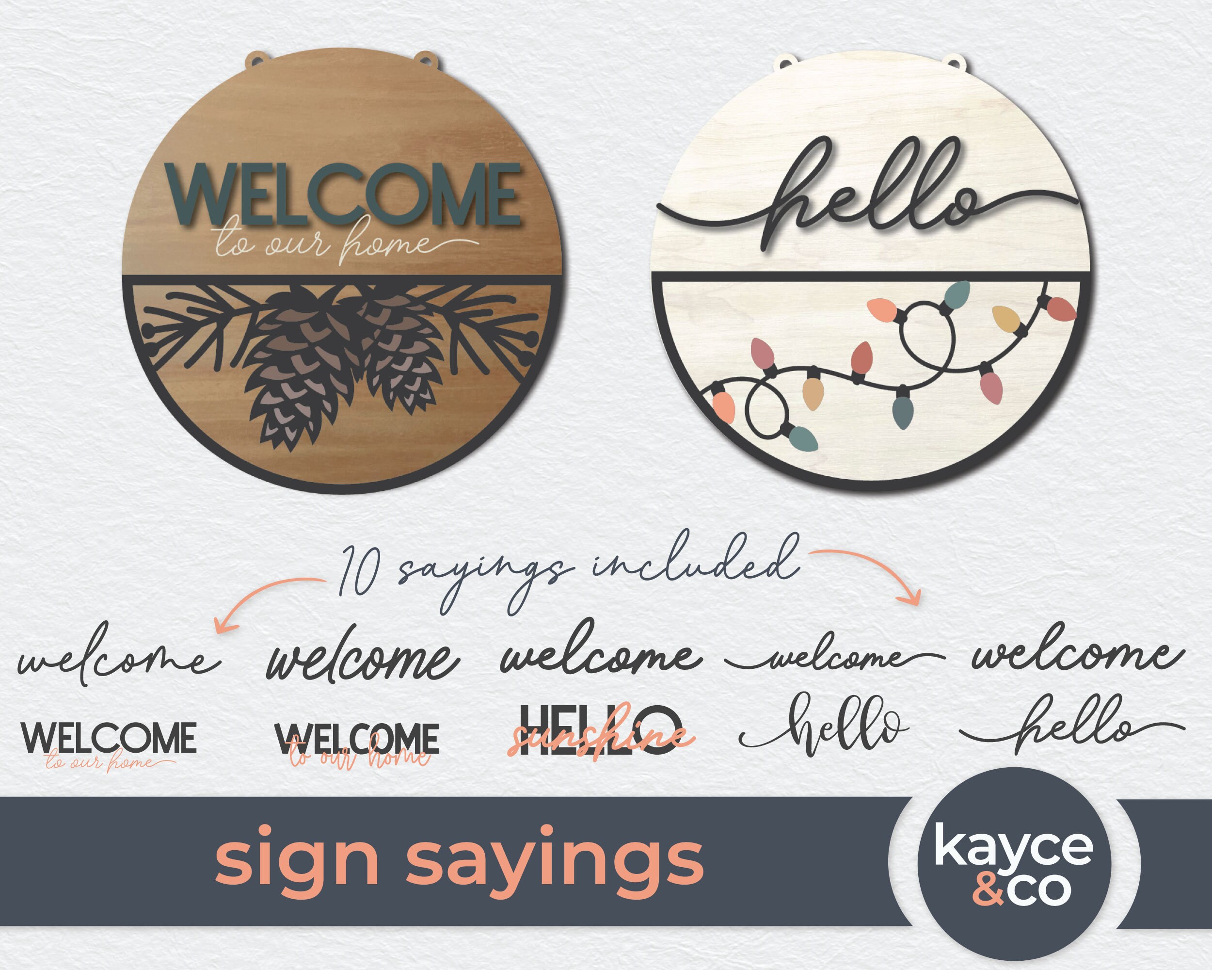 Christmas Patterned Round Welcome Sign Door Hanger Bundle Svg Porch ...