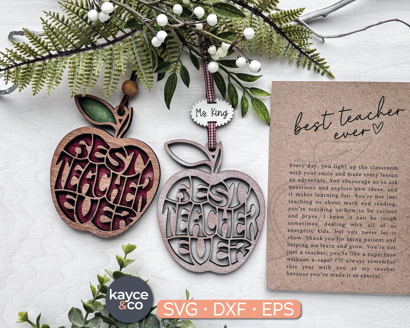 Apple Best Teacher Ever Ornament Story Card Svg Teacher Appreciation ...