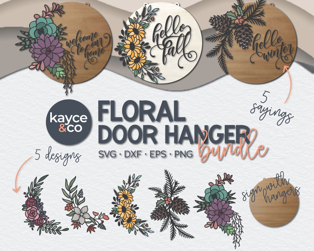 Floral Round Welcome Sign Door Hanger Bundle Svg, Porch, Home, Laser ...