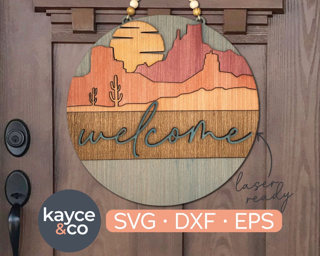 Desert Scene Svg for Welcome Sign Door Hanger Svg, Southwestern Cactus ...