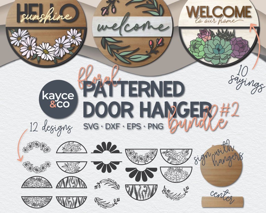 Floral Patterned Round Welcome Sign Door Hanger Bundle Svg, Porch, Home ...