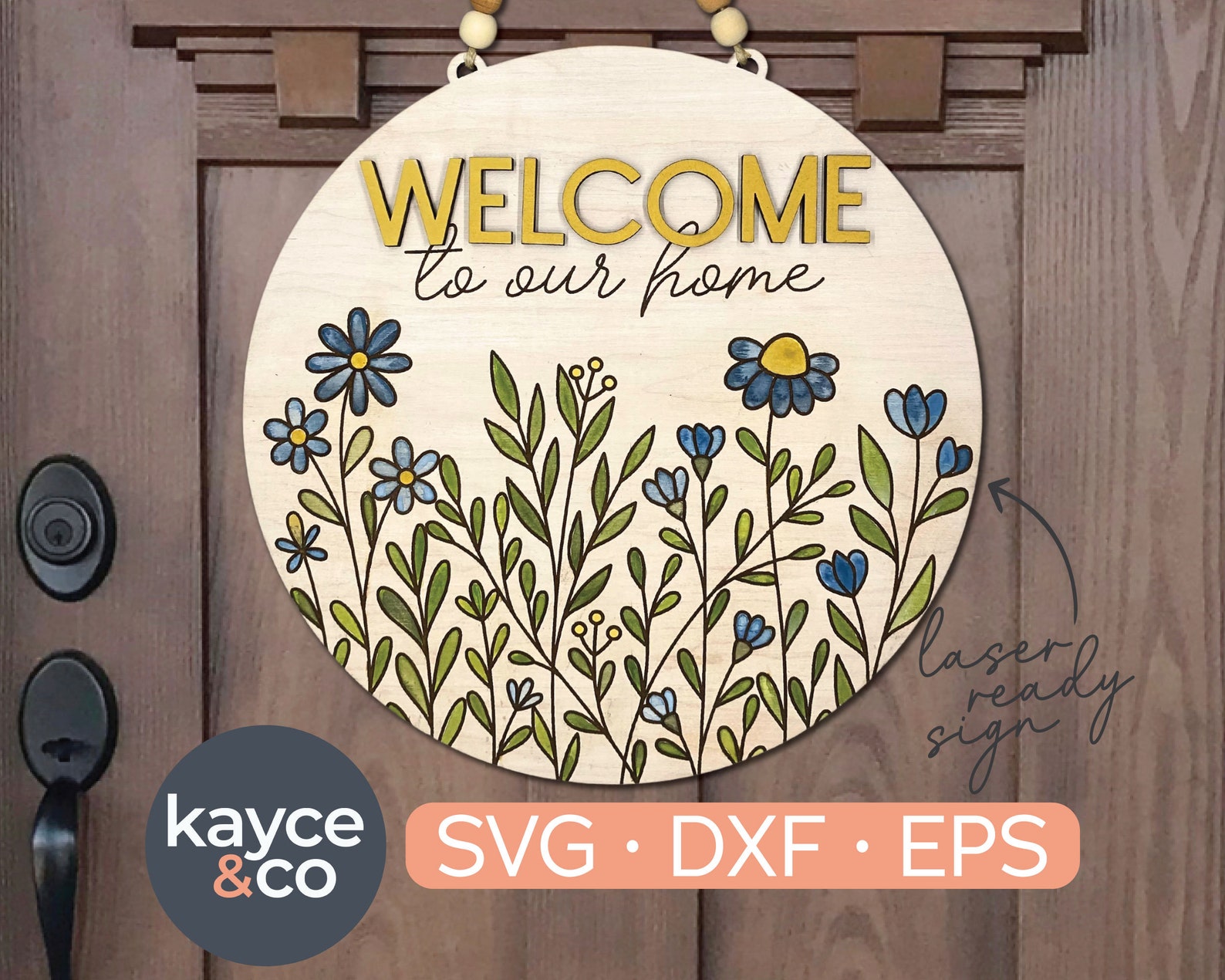 Wildflower Welcome Sign Door Hanger Svg Floral Door Sign Laser Ready ...