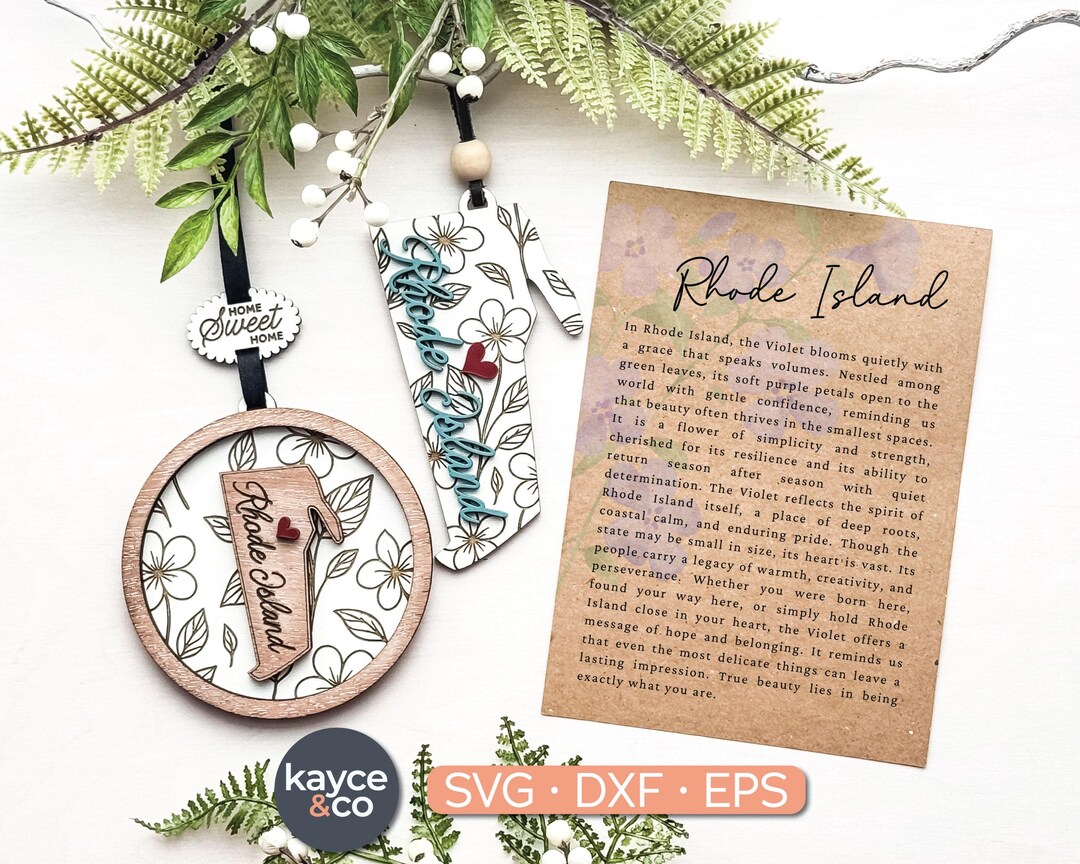 Story Card Rhode Island Ornament SVG, Gift Tag, Car Charm Heartfelt ...