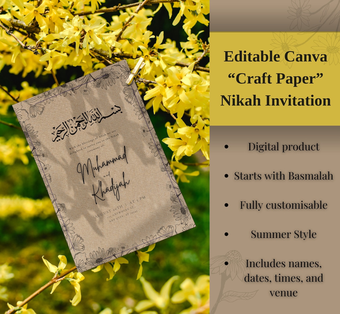 Editable Canva Nikah Invitation Template, Craft Paper Imitation, Beige ...