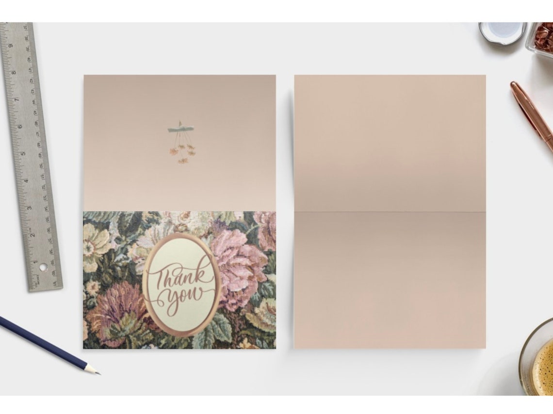 Digitable Printable Foldable Thank You Card, Vintage Floral, Blank ...