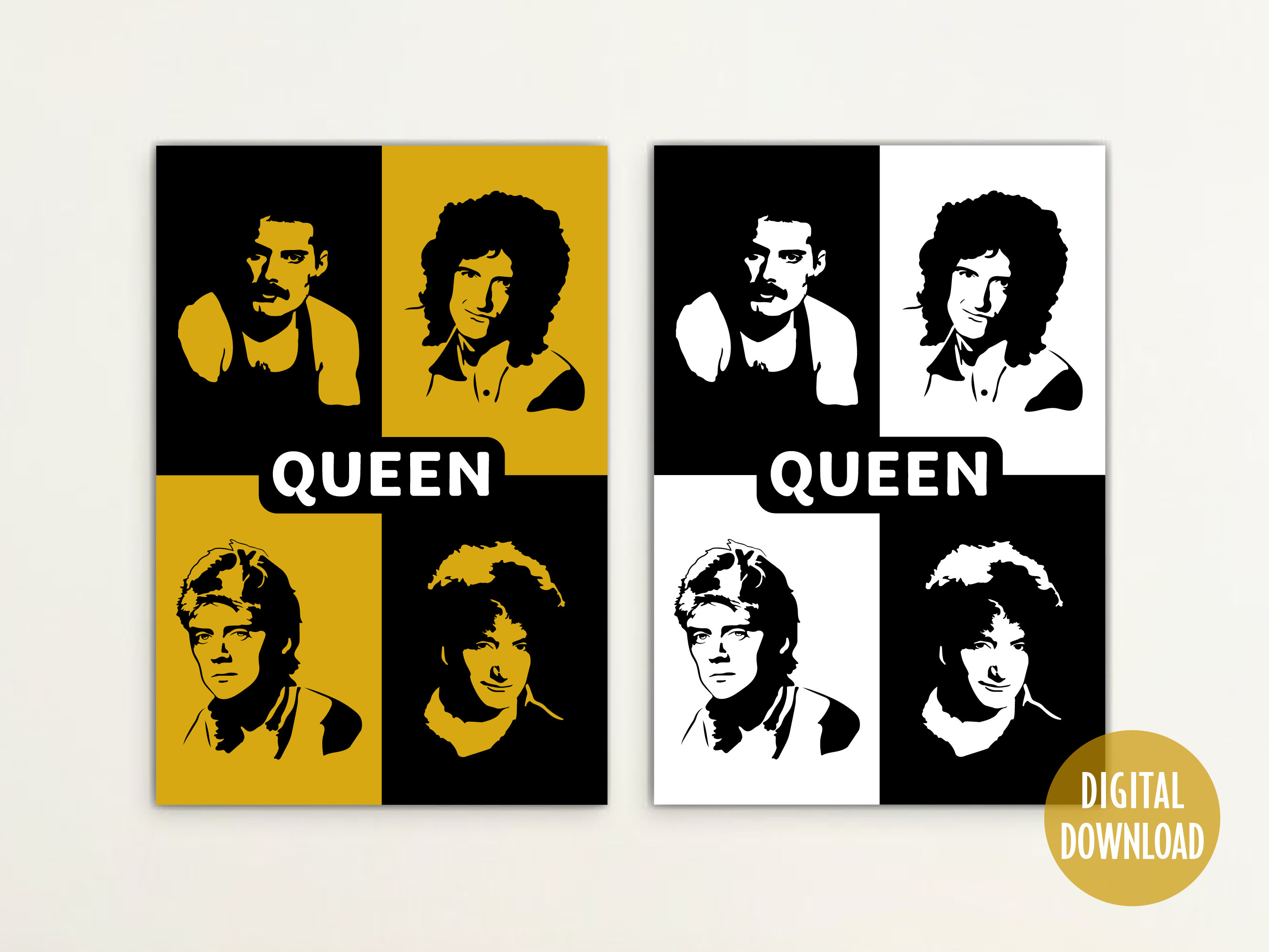 Queen Poster, Queen Band Members Wall Art, Freddie Mercury, Rock Music ...