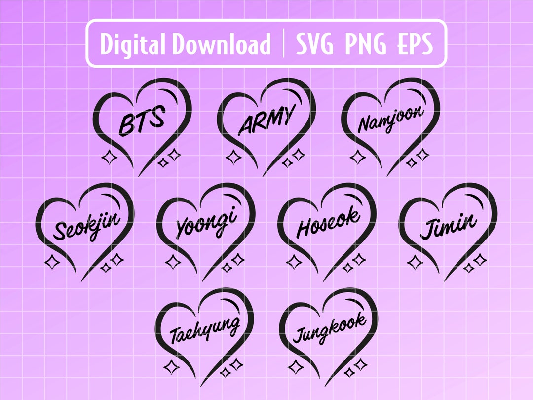 BTS Svg Names, Kpop Clip Art, Kpop Svg Bundle, Bts Png, Gift for Army ...