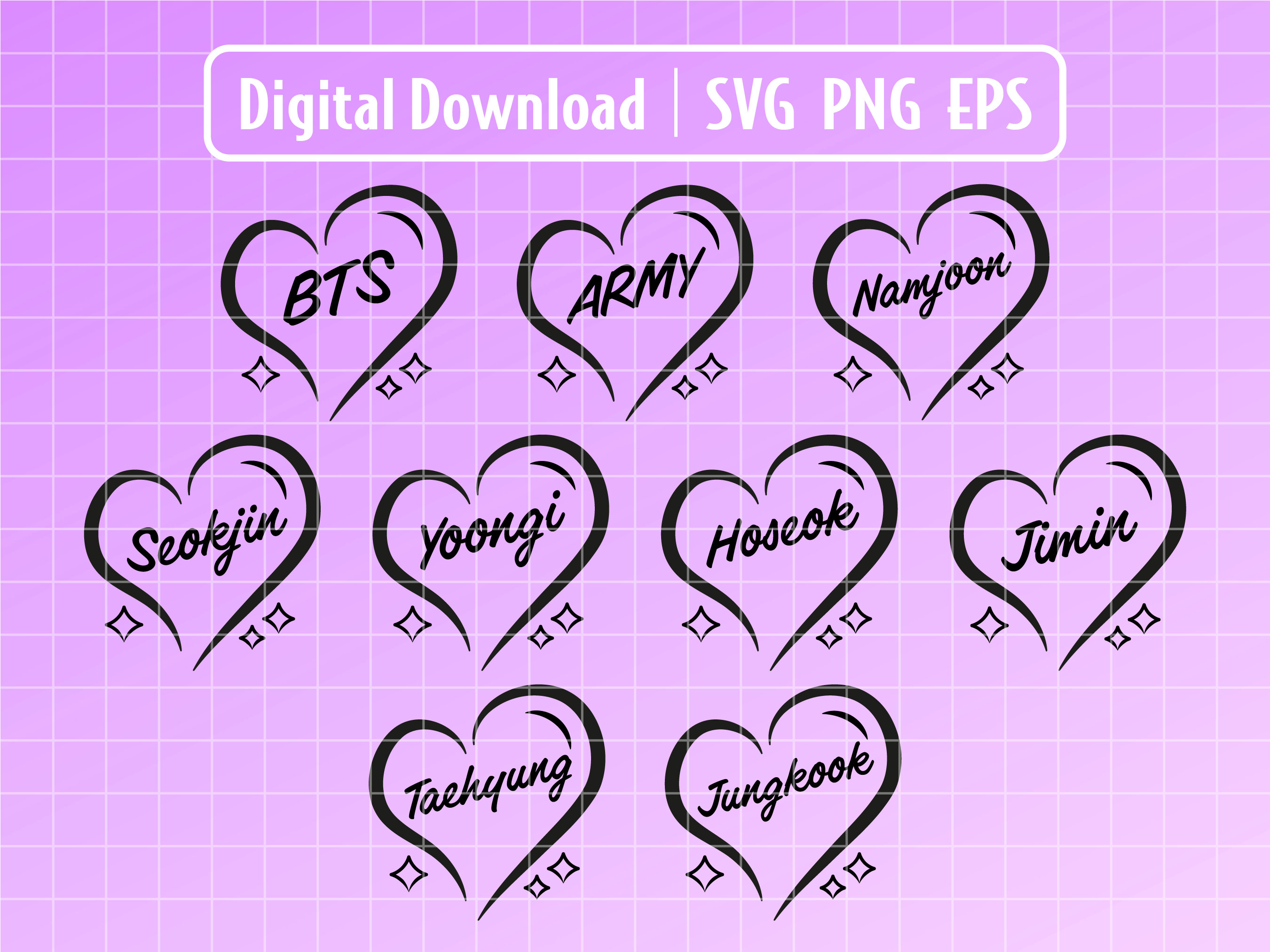 BTS Svg Names, Kpop Clip Art, Kpop Svg Bundle, Bts Png, Gift for Army ...