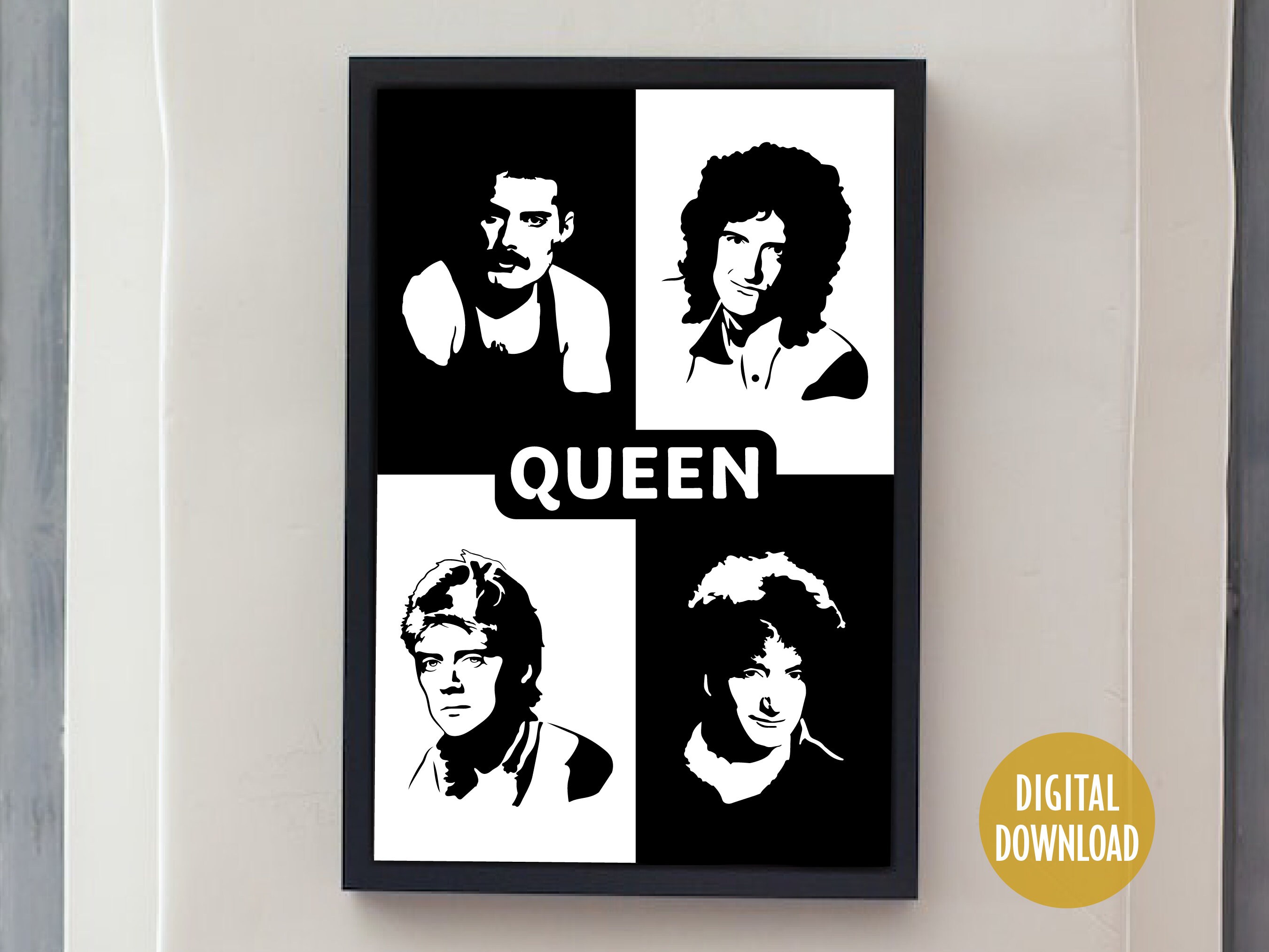 Queen Poster, Queen Band Members Wall Art, Freddie Mercury, Rock Music ...