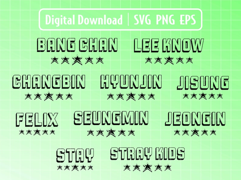 Stray Kids SVG Names, SKZ Clip Art Bundle, ATE, 5 Star Png Kpop ...