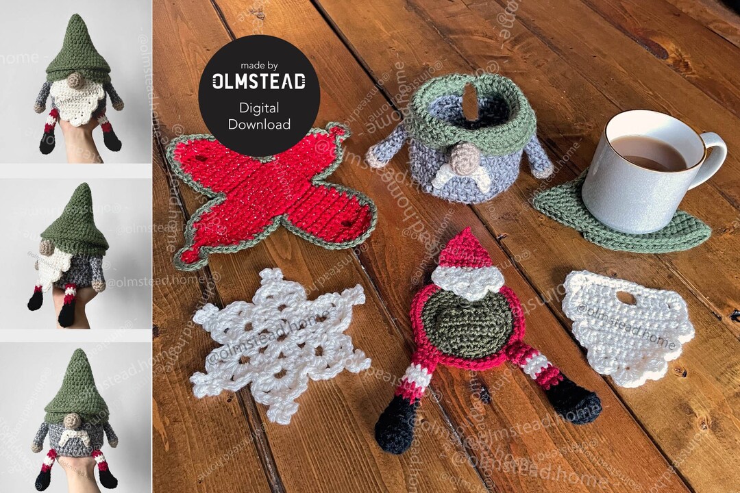 ORIGINAL Gergnomie Crochet Gnome Coaster Set - PDF Pattern - 4 Coasters ...