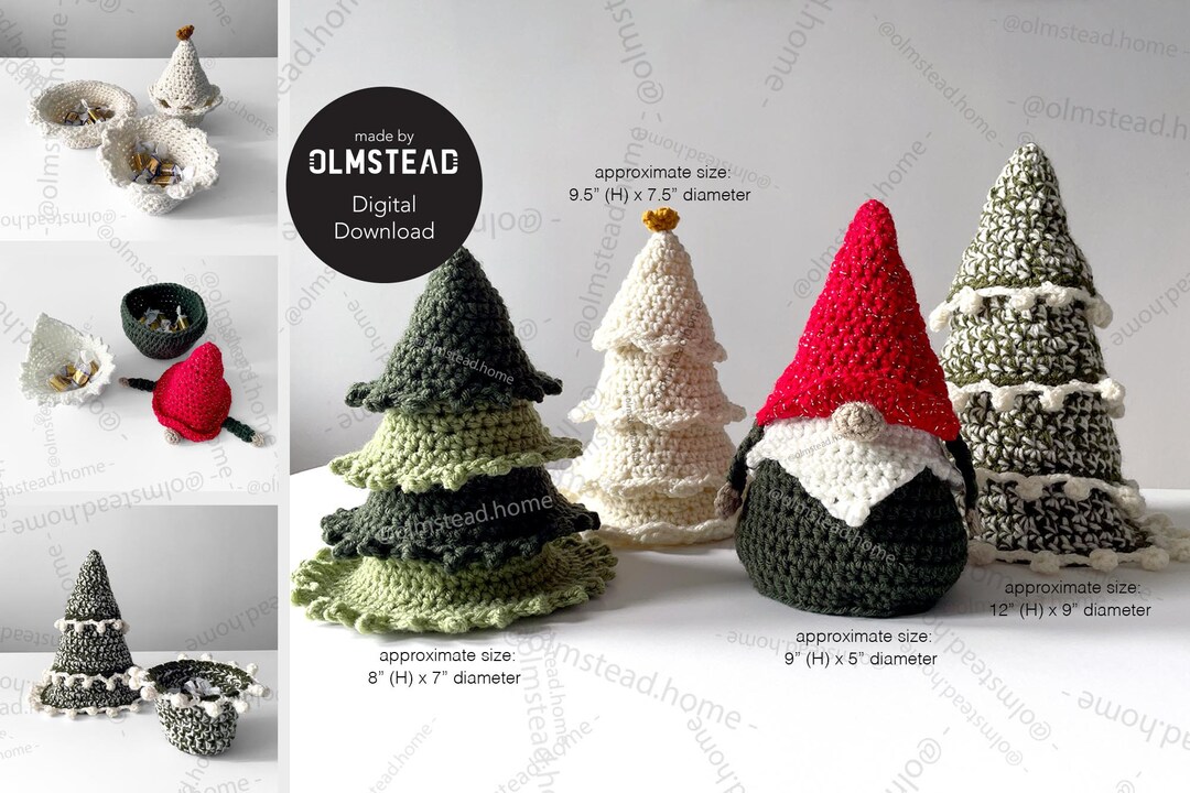 Stacking Trees and Gnome Crochet Bowl Set - PDF Pattern - 2-in-1 Pattern - Etsy