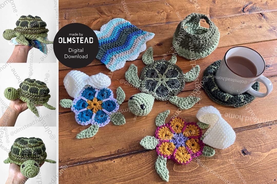 Shellsea Crochet Turtle Coaster Set - PDF Pattern - 4 Coasters ...