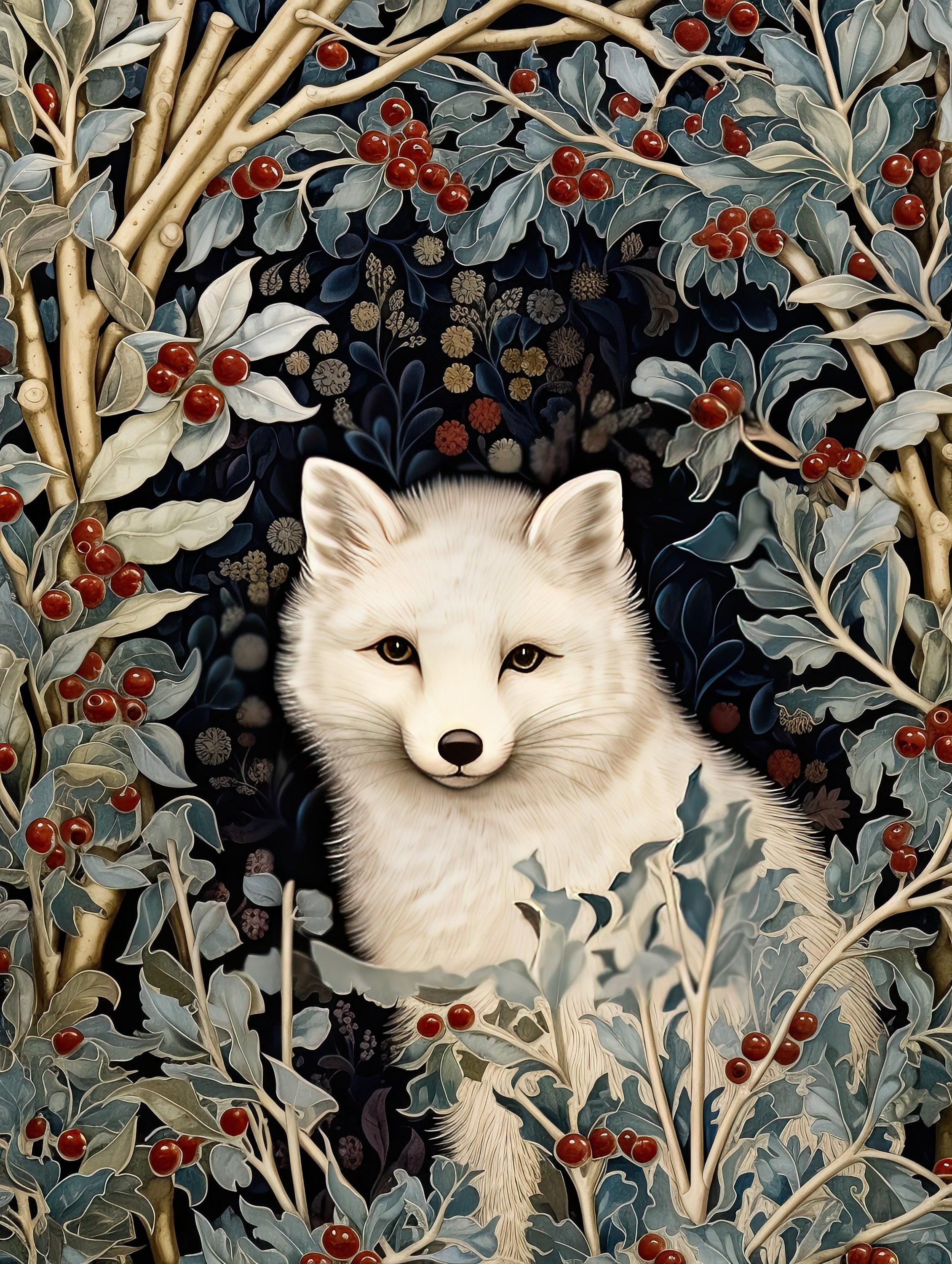Arctic Fox in Mistletoe Snowy Scenewrapping Papers, Vintage Gift Wrap ...