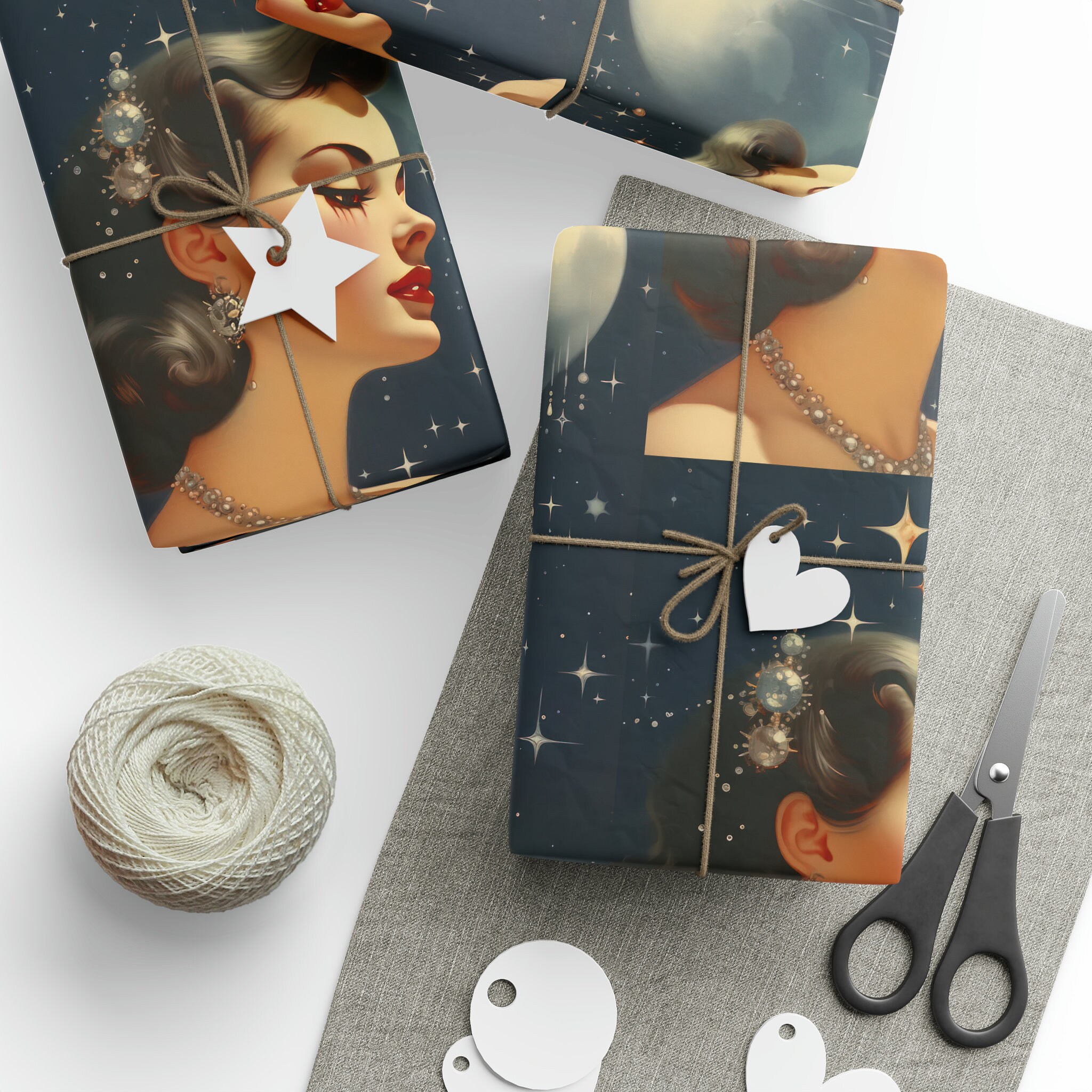 Celestial Wrapping Paper, 1950s Vintage Inspired Housewife Wrapping ...