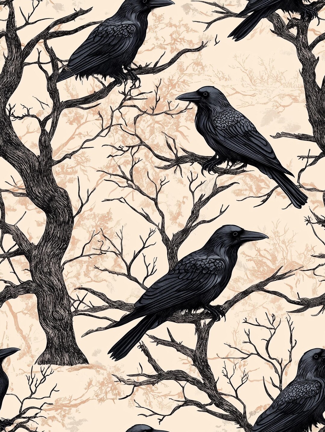 Detailed Raven and Trees Wrapping Paper, Halloween Gift Wrap - Etsy