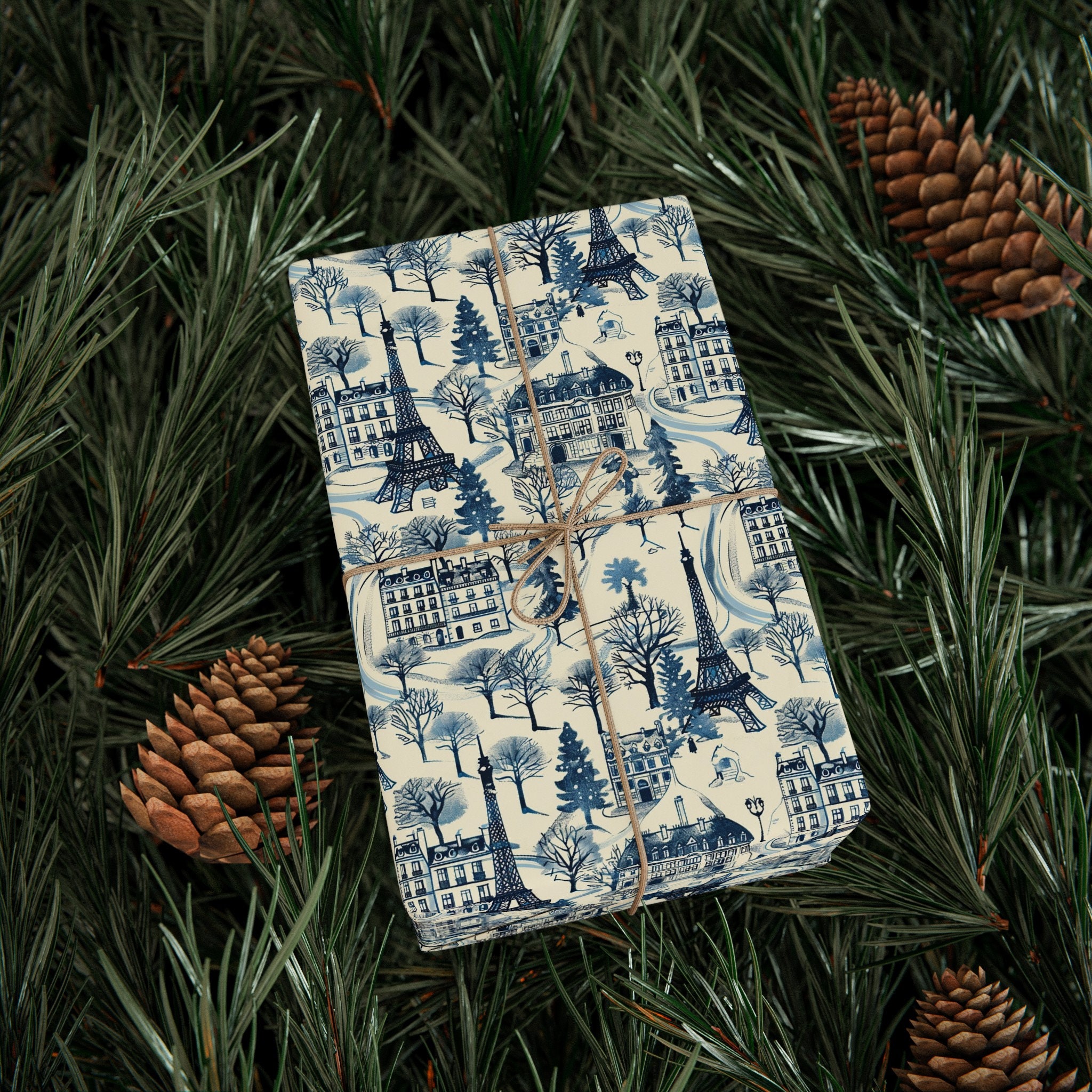Vintage Christmas in Paris Wrapping Papers, Blue and White Toile ...