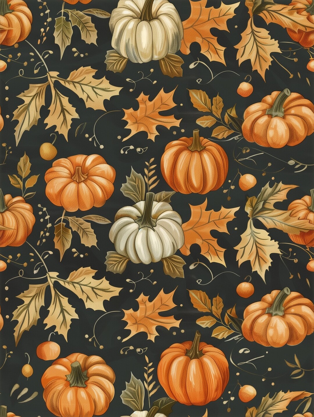 William Morris Inspired Pumpkin & Foliage Wrapping Paper - Etsy