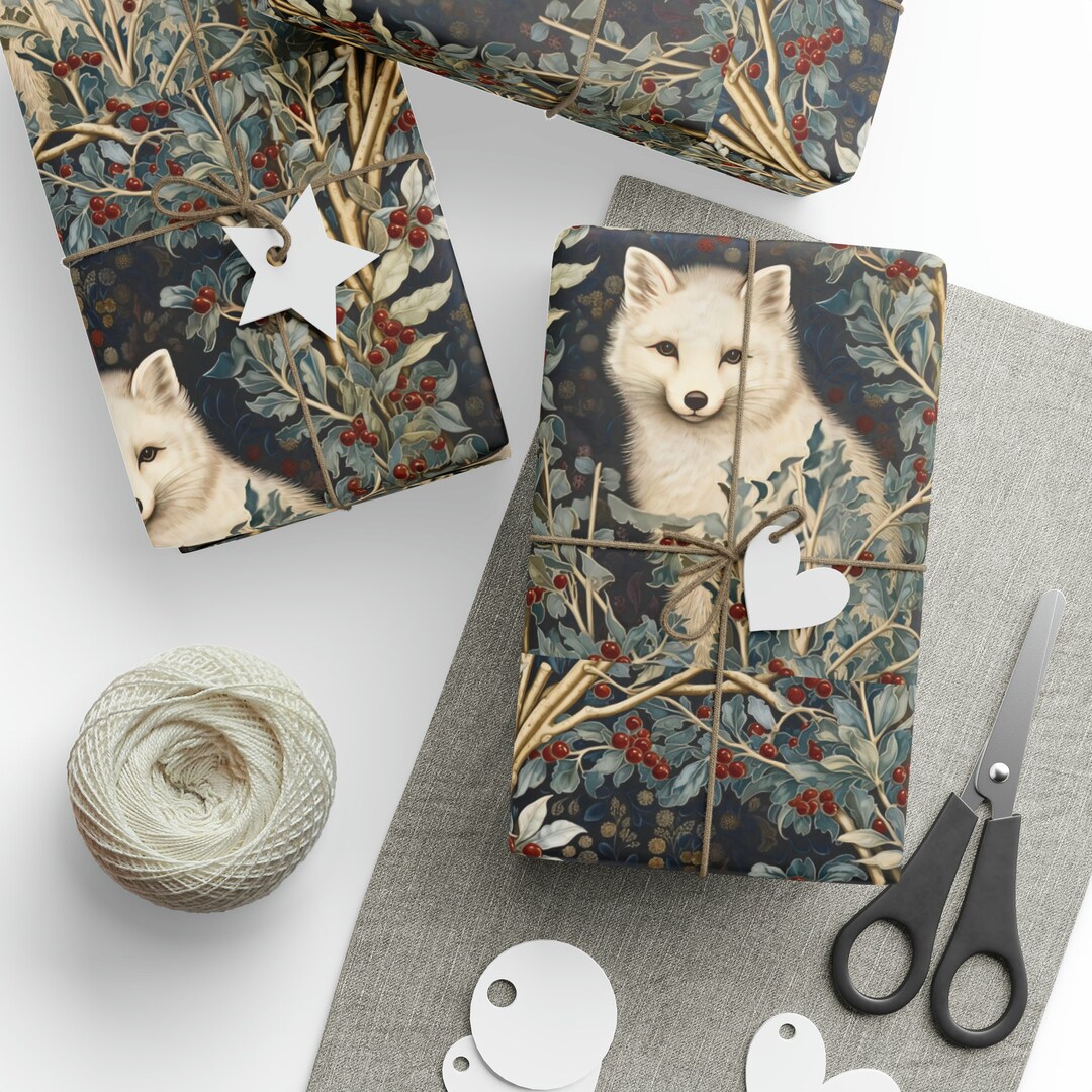 Arctic Fox in Mistletoe Snowy Scenewrapping Papers, Vintage Gift Wrap ...